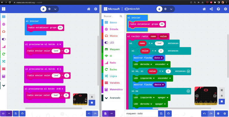 Controlando un robot maqueen con otra micro:bit comunicándolos con ...